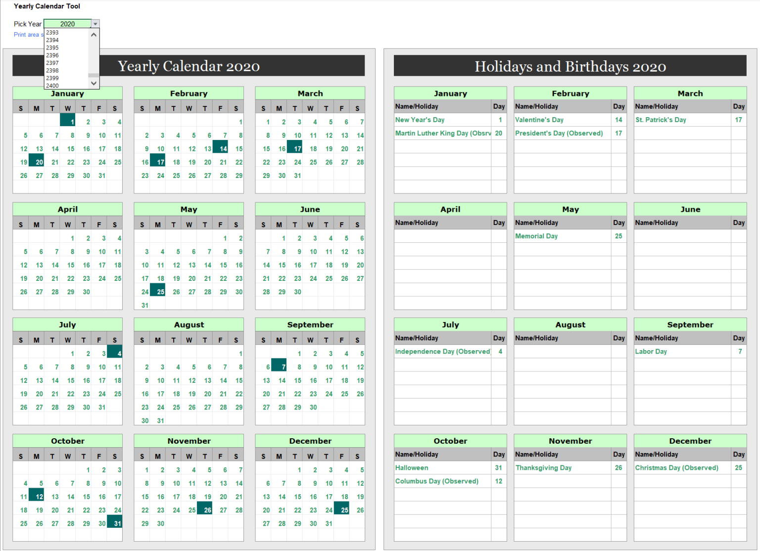 Excel Yearly Calendar Template For Your Needs Gambaran