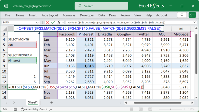 Column row highlighter – Conditional formatting experiment - Excel Effects