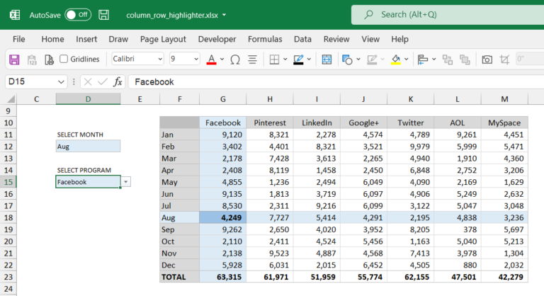 Column row highlighter – Conditional formatting experiment - Excel Effects