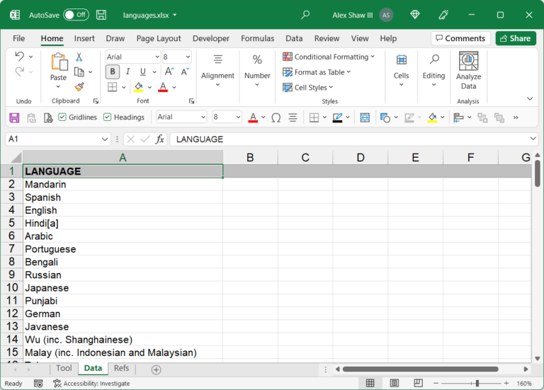 All the languages list in Excel - Excel Effects