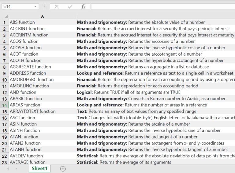 Excel functions - Excel Effects